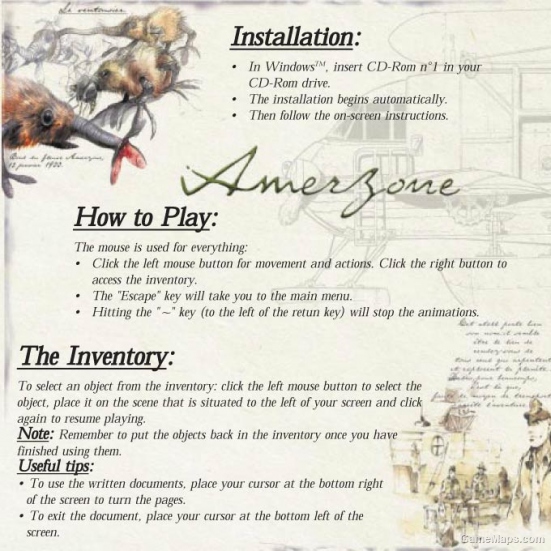 Game Manual (Tool) for Amerzone: The Explorer's Legacy - GameMaps.com